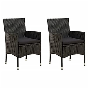 BIGBARLEY All Weather Outdoor Chairs with Armrest, Dining Chair, for Garden Deck Backyard, Patio Chairs with Cushions 2 pcs Poly Rattan Black
