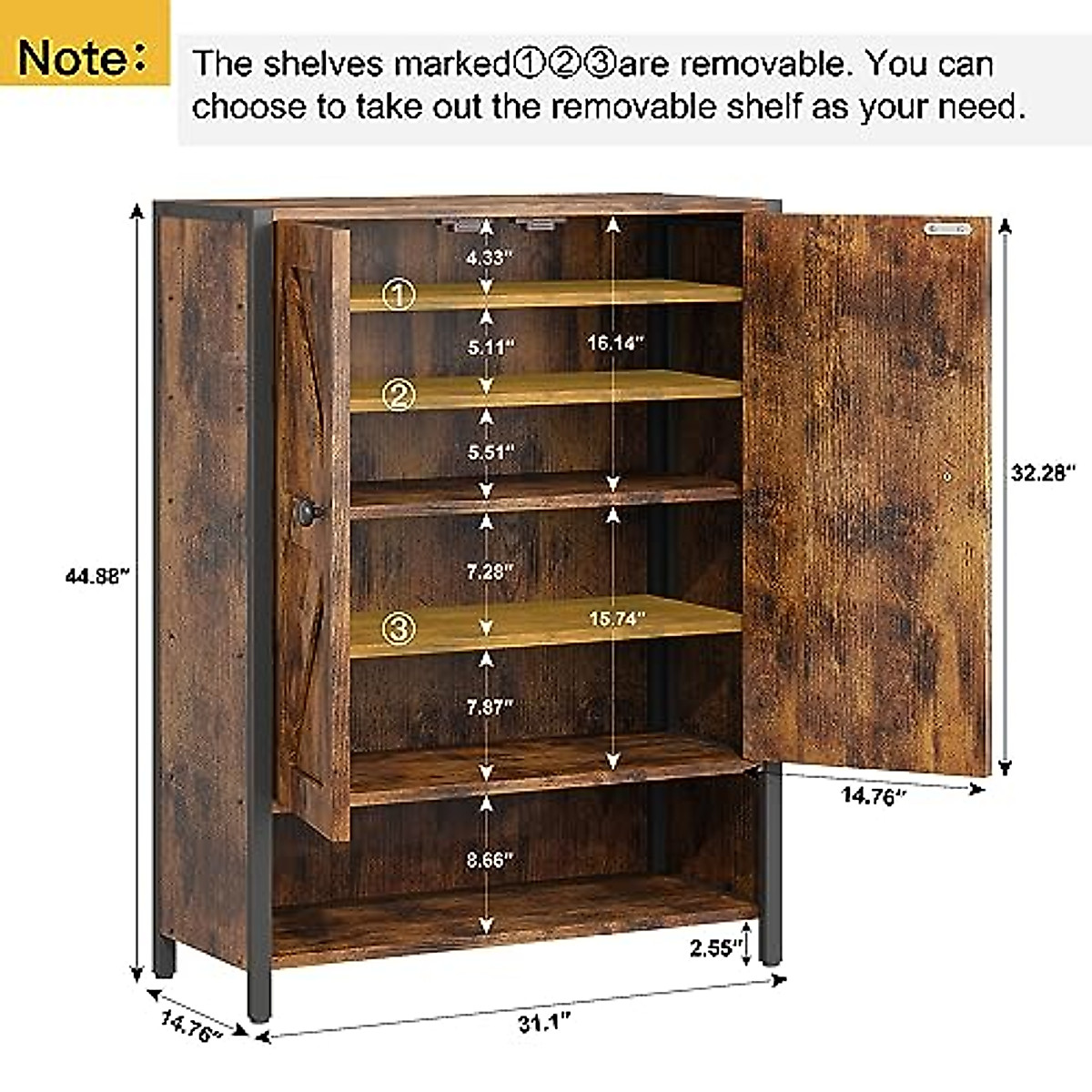 Homeiju Shoe Cabinet with Doors and Shelves,24 Pairs Entryway Shoe Storage Cabinet with Adjustable Shelves,6-Tier Free Standing Shoe Organizer Cabinet for Entryway (Rustic Brown)