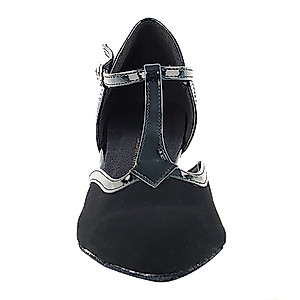 Very Fine Dance Shoes - Ladies Practice, Cuban Low Heel, Waltz Ballroom Dance Shoes - 9627-2.5-inch Heel and Foldable Brush Bundle - Black Nubuck - Black Trim - 9