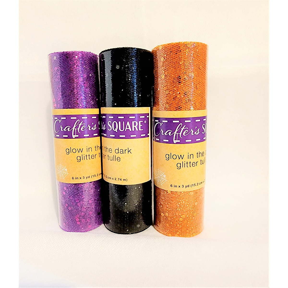 Crafters Square Crafter's Square Decorative Glow in the Dark Mesh Tulle Orange, Purple, Black (3 Rolls-Assorted)