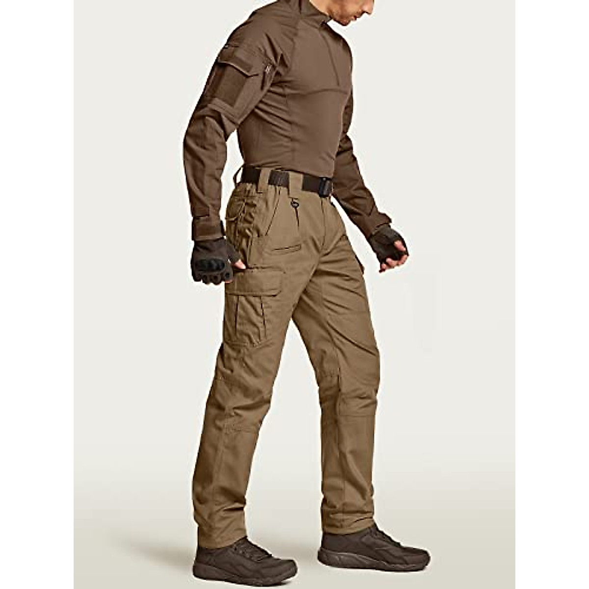 CQR Men's Tactical Pants, Water Resistant Ripstop Cargo Pants, Lightweight EDC Work Hiking Pants, Outdoor Apparel, Duratex Ripstop Coyote, 40W x 32L