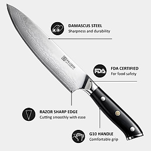 PAUDIN Damascus Chef Knife, 8 Inch Kitchen Knife, 67 Layers Damascus Steel Knife Japanese VG10 Core, Professional Chefs Knife with Ergonomic G10 Handle
