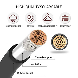 ELFCULB Solar Panel Extension Cable-1Pair 10AWG 10FT Solar Extension Cable Black＆Red with Male/Female Connectors Solar Panel PV Cable Wire with Extra Pair of Connectors Solar Panel Adaptor Kit