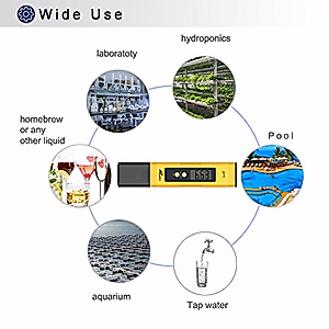 Newdy Digital PH Meter Tester for Water Quality, Food, Aquarium, Pool & Hydroponics,0.01/High Accuracy +/- 0.05 and 0.00-14.00 Measurement Range, Large LCD Display Battery Included -Yellow