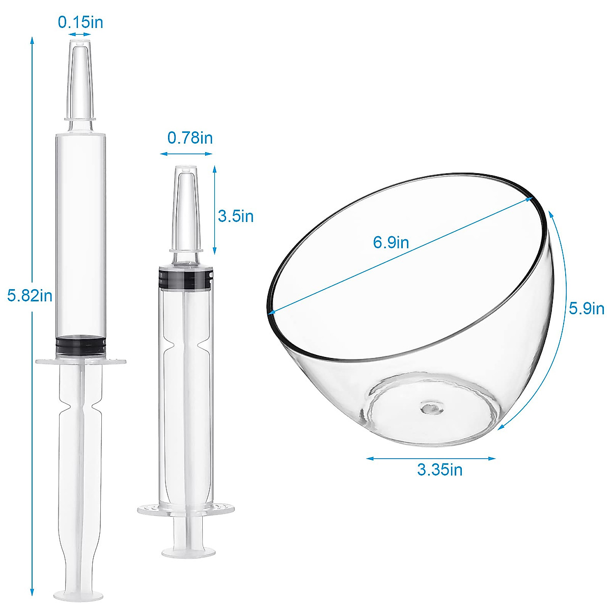 24 Pcs 10 ml Shot Syringes Plastic and 2 Pcs Cups Acrylic Party Liquid Shot Syringe for Parties Halloween Christmas Drinks Serving, 0.7 oz