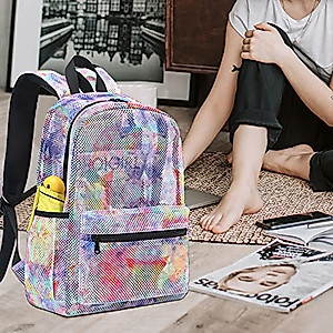 LEDAOU Mesh Backpack for Kids Girls Semi-Transparent Mesh School Backpack Bookbag Lightweight Casual Daypacks for Beach Gym Travel (Tie Dye Purple)