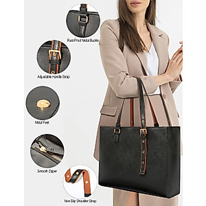 Laptop Tote Bag for Women 15.6 Inch Waterproof Leather Work Bag Briefcase Women Business Office Computer Bag Black