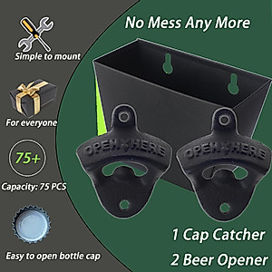 HAIICEN Black Cast Iron Bottle Cap Opener Wall Mount Beer Opener with Cap Catcher Post Mounted