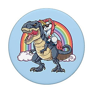 Cute Unicorn Riding Dinosaur Baby Blue T rex Squad Rainbow PopSockets PopGrip: Swappable Grip for Phones & Tablets