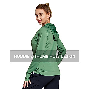 FitsT4 Womens UPF 50+ Sun Protection Hoodie Jackets Full Zip Long Sleeve Fishing Hiking Shirt with Pockets Green Size M