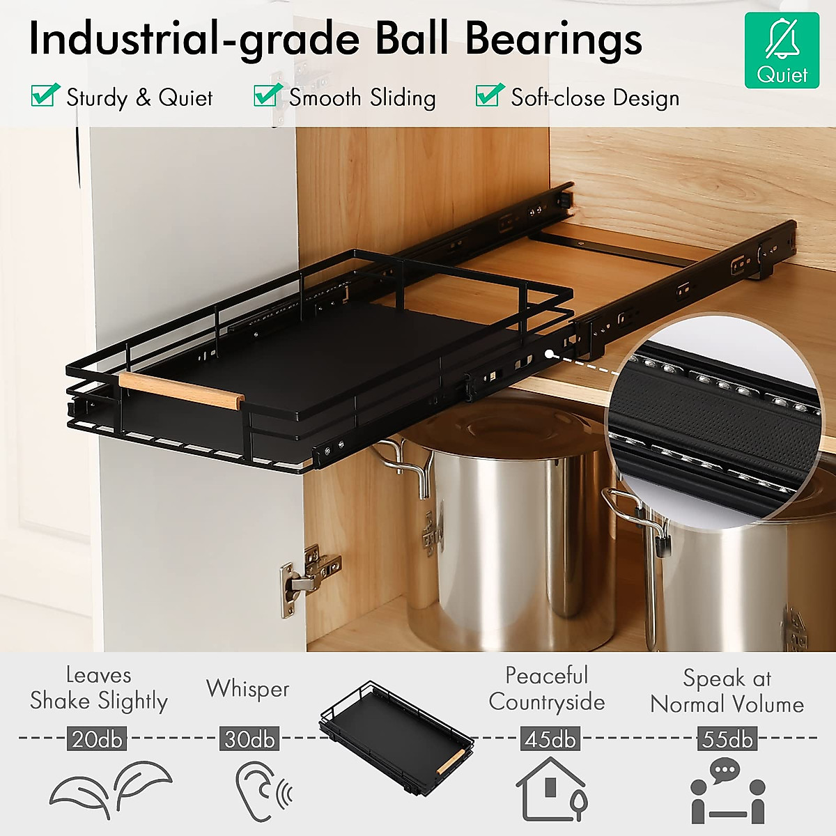 KES Food Container Lid Organizer and Food Container Organizer, 2 Tier Pull Out Cabinet Organizer, Silding Plastic Container Organizer Lid Storage Chrome, KPO506W36D53-CH