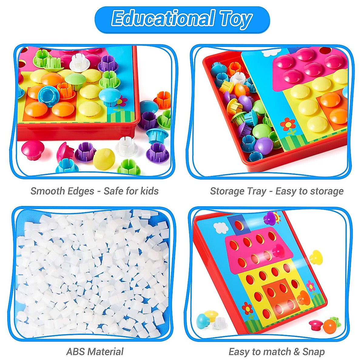 Geekper 68PCS Button Art Toys for Toddlers Color Matching Mosaic Pegboard, Early Learning Educational Toys for 3, 4, 5, 6 Year Old Kids Boys and Girls, 10 Pictures and 58 Buttons