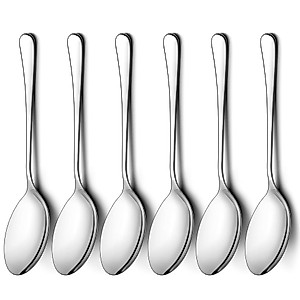 LIANYU Serving Spoon Set of 6, 9.8 Inch Stainless Steel Large Dinner Buffet Catering Banquet Serving Spoons, Mirror Finish, Dishwasher Safe