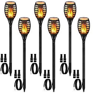 Low Voltage Landscape Torch Lights LUYE Outdoor Wired LED Torches Pathway Lights Flickering Flame High Bright IP65 Waterproof Torch Light 12V Low Voltage Landscape Lighting Decoration Light (6Pack)