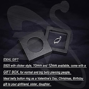 ZS 14G Clicker Belly Button Rings for Women, 925 Sterling Silver Belly Barbell Piercing Gold Reverse Curved Navel Barbell Body Jewelry (10mm)