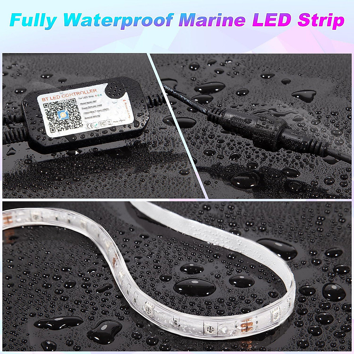 LED Boat Lights Strip 33FT, IP67 Marine LED Strip Pontoon Boat Light App Control, 12V RGB Waterproof Boat Interior Light, Night Fishing Lighting for Bass Boat, Kayak, Jon Boat, Cabin, Deck