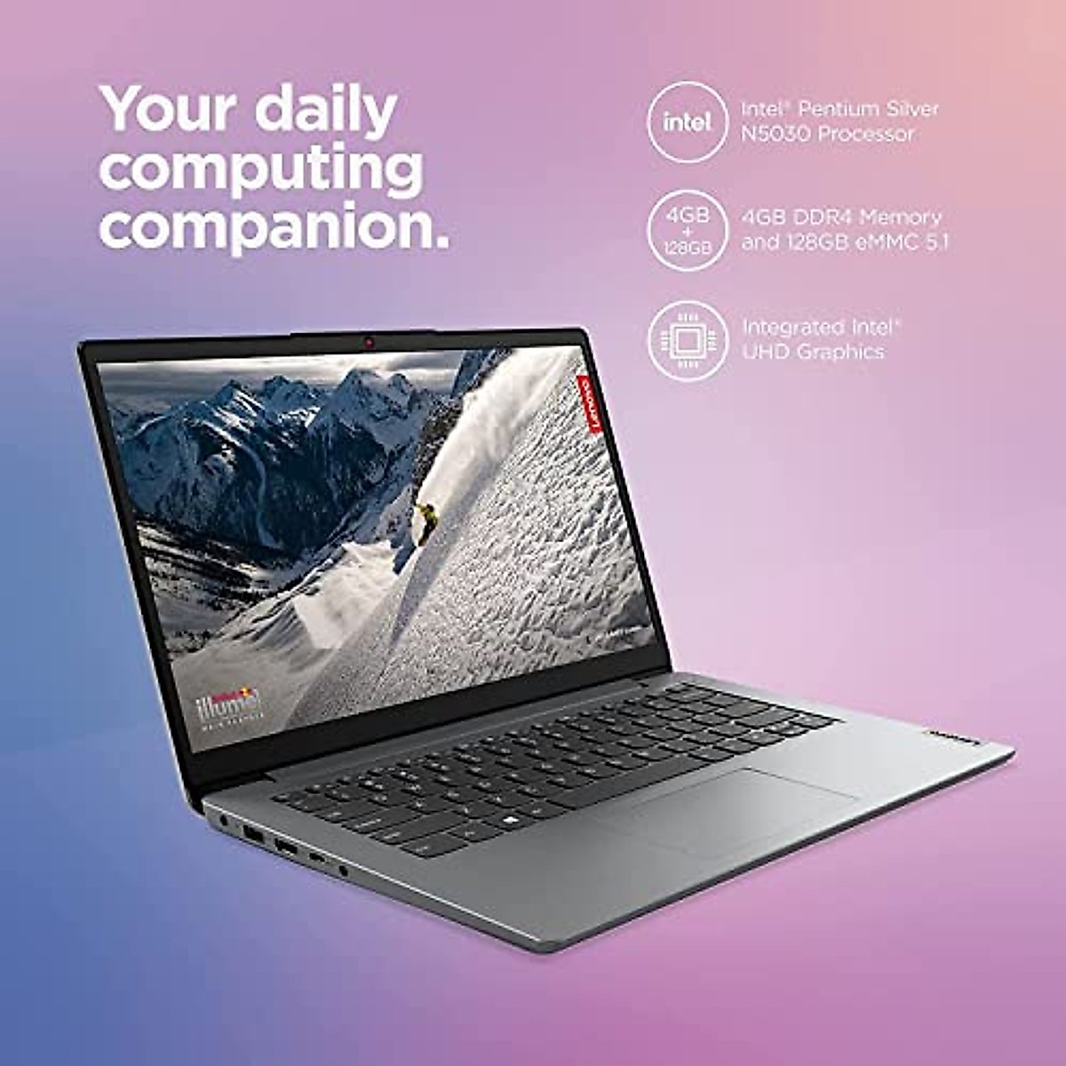 Lenovo 2023 Newest Ideapad 1i Laptop, 14 inch HD Display, Intel Pentium N5030 Processor, 4GB RAM, 256GB Storage, Intel UHD Graphics, Wi-Fi 6, Bluetooth, Windows 11 Home in S Mode, Bundle with Cefesfy