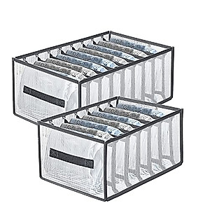 2PCS Upgrade Wardrobe Closet Organizers，7&9-Grids Washable Clothes Organizer with Handles for Jeans，Folded Clothes Organizer Nylon Compartments Storage Bins
