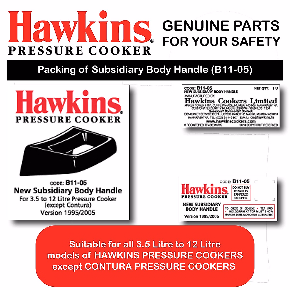 Hawkins Pressure Cooker New Subsidiary Handle(B11-05) 1 Unit-3.5 Litre to 12 Litre(Except Contura)
