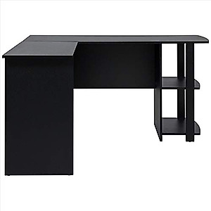 L Shaped Desk with 2 Tier Bookshelves, Computer Corner Desk, Home Office Writing Workstation, Gaming Desk PC Laptop Table with Storage for Study/Writing/Working (Black)