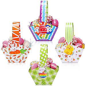 24 Pieces Paper Easter Treat Boxes Easter Treat Baskets Easter Gift Box with Handle Rabbit Egg Easter Basket Candy Goody Cookie Boxes Holder for Party Favor Supplies