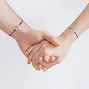 Friendship Bracelet Long Distance Bracelets for Women Best Friend Pinky Promise Matching Bracelets for 2 Couples Anklet Bracelets with Message Card Boyfriend Girlfriend Men (Black Strand-Moon&Sun)