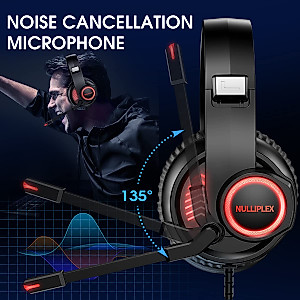 Gaming Headsets for Xbox One PC PS4 PS5 - Computer Over Ear Headphones with Noise Cancelling Mic & Stereo Sound for Nintendo Switch - Red