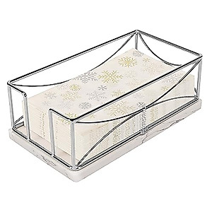 Livabber Guest Napkin Holder with Marble Base, Metal Bathroom Paper Hand Towel Storage Modern Napkin Tray Caddy for Countertop, Table Kitchen, Dinning Room (Chrome)