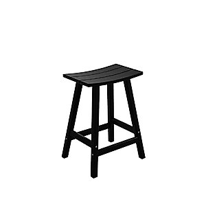 WO Home Furniture Saddle Stool 24"-Inch Adirondack HDPE Backless Patio Kitchen Counter Stool Seat (Black)