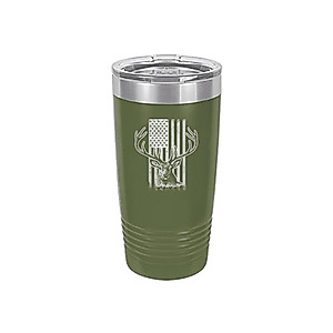 Rogue River Tactical USA Flag Buck Hunting 20 Oz. Travel Tumbler Mug Cup w/Lid Vacuum Insulated Hot or Cold United States Deer (Green)