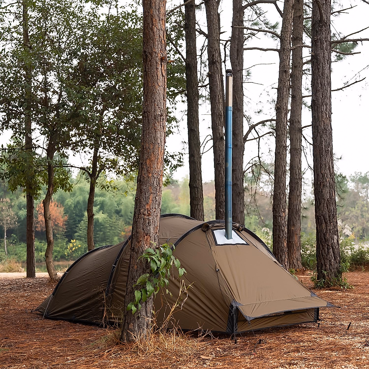 Camping Hot Tent Chimney Tent 2 Person Tent, POMOLY Locomotive 20 Tunnel Tent with Stove Jack for Hiking, Hunting, Backpacking