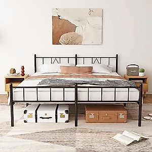 Mavesmog 14 inch California King Size Bed Frame Metal Platform Mattress Foundation with headboard Footboard，No Box Spring Needed/Under Bed Storage/Easy Assembly，Black