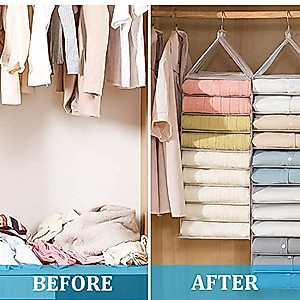 Rayeeley Hanging Closet Shelf, Upgrated Separable Wardrobe Clothes Organizer for Clothing, Foldable Closet Organizers Sturdy PP Board for Jeans Legging T-Shirts (Grey 12 Tier)