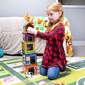 Friendly Farm Match 'n Stack Nesting Blocks | 5 Barnyard Pals & Stackable Home Boxes | Wooden Animals Fit into Colorful Cube Shapes | Includes Chicken, Cow, Pig, Horse, and Rabbit | Classic Kids Toy