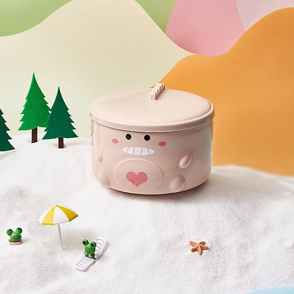 Cabilock Instant Noodle Bowls with Lid and Handle, Cartoon Dinosaur Stainless Steel Bowl Sets Ramen Bowl Soup Bowl Cereal Bowl Pasta Bowl for Birthday Home School Work Pink