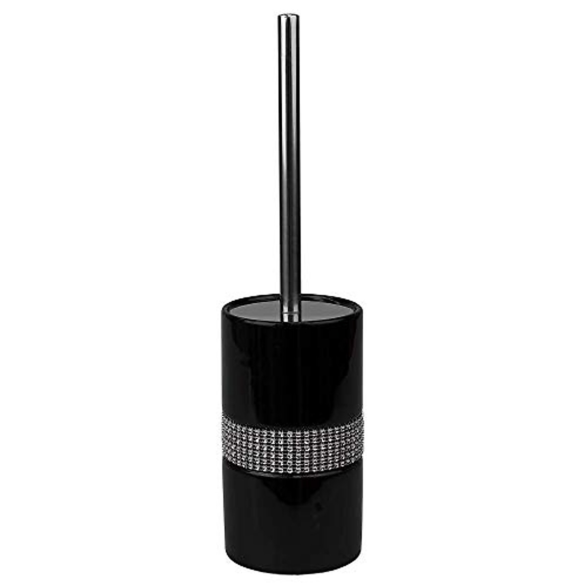 Home Basics Sequin Accented Ceramic Luxury Bath Accessory Set and Hideaway Toilet Brush Holder with Steel Handle, Black