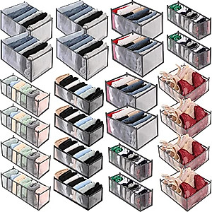 24 Pack Wardrobe Clothes Organizer Foldable Drawer Organizers Gray Clothing Organizer Nylon Drawer Dividers Clothing Compartment Storage Box for Bras Socks Underpants Jeans Shirts, 6/7/11 Grids