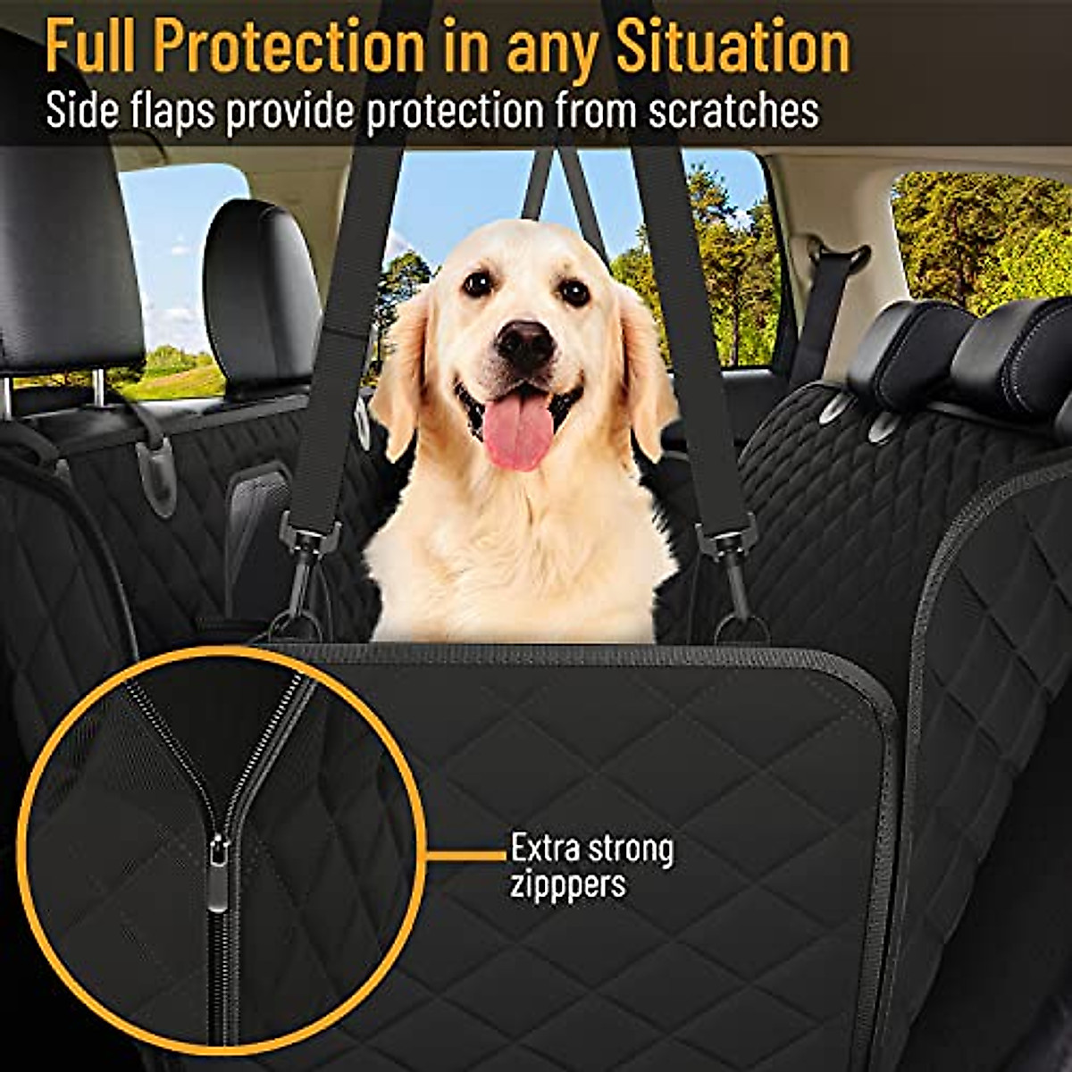 Active Pets Back Seat Cover for Dogs - Standard Dog Hammock for Car w/Mesh Window - Non-Slip, Waterproof Back Seat Protector for Travel - Black