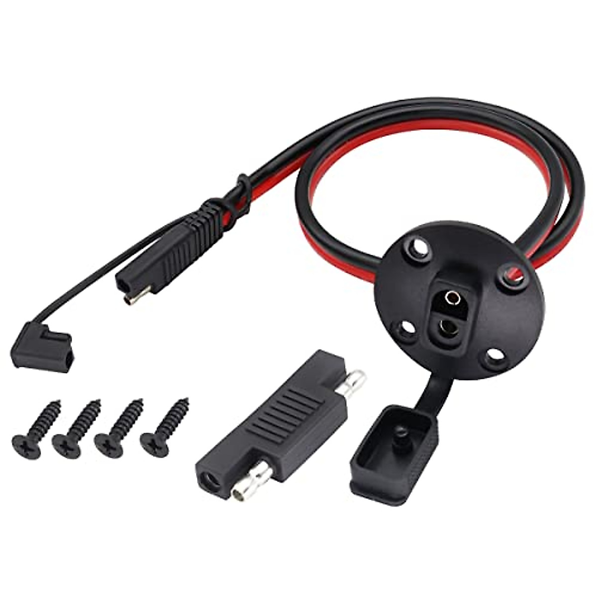 AAOTOKK (2Pack 10AWG SAE Weatherproof Cable SAE Power Socket Sidewall Port Connector Cable SAE Panel Mount Charging Cable SAE Quick Connect Jack for Solar Generator Battery Charger Cord (0.6M/SAE)