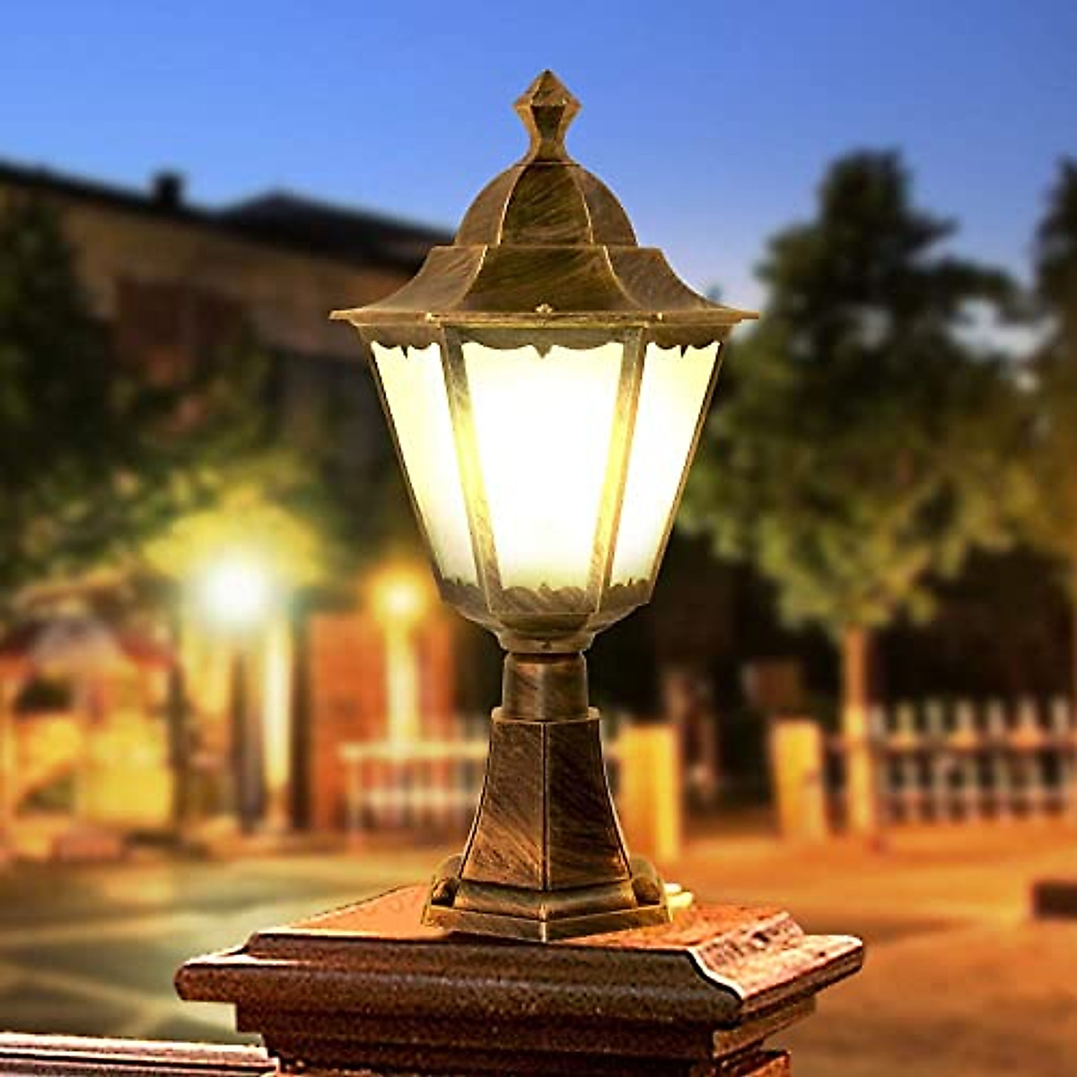 MODEBHD Rustproof Patio Column Light High Brightness E27 Edison Glass Post Lamps Outdoor Waterproof Aluminum Pillar Lantern for Villa Garage Clubhouse Swimming Pool Floor-Standing Lighting