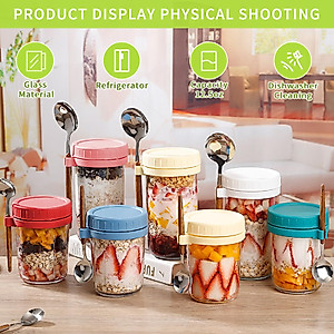 Bravebull 6Pcs Overnight Oats Containers with Lids and Spoon 12 Oz Wide Mouth Mason Jars,Meal Prep Container,Glass Food Storage Containers for Yogurt,Fruit,Cereal,Salad,Oat