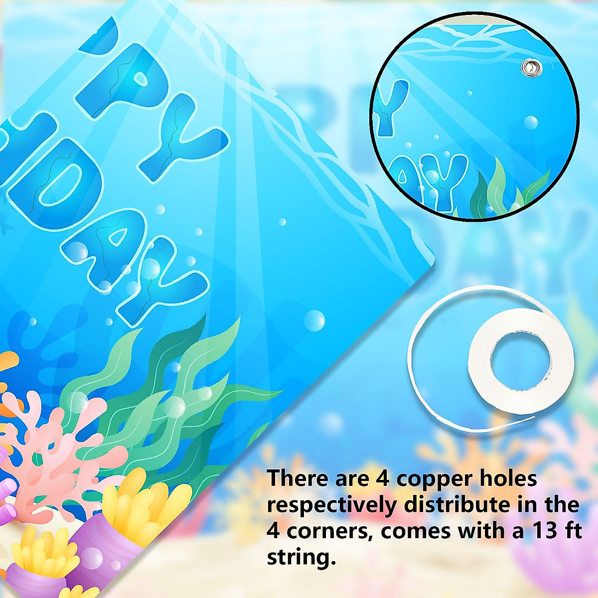 Under The Sea Happy Birthday Banner Backdrop Ocean Animals Under The Sea Theme Decor Decorations for Boys Girls 1st Birthday Party Bday Baby Shower Underwater Blue Party Supplies Photo Booth Props