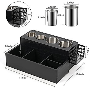 TRSPCWR Hair Tool Organizer, Wooden Hair Dryer Holder and Bathroom Countertop Blow Dryer Holder, Vanity Caddy Storage Stand for Accessories, Makeup, Toiletries