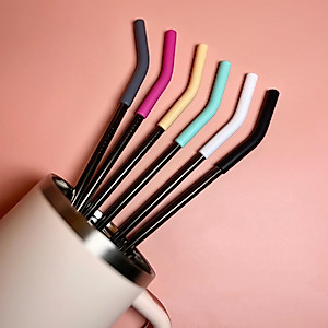 Sztumbo 6 Pack 12 Inch Reusable Metal Stainless Steel Straight Straw,with 6Silicone Tips and 2Cleaning Brush for Simple Modern 32,40oz Tumbler,40oz Stanley, 24 oz Starbucks Cup(8mm Silver)