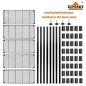 EZPEAKS 5-Shelf Shelving Unit with 5-Shelf Liners, Adjustable, Steel Wire Shelves, 150lbs Loading Capacity Per Shelf, Shelving Units and Storage for Kitchen and Garage (30W x 14D x 60H)