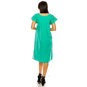 unik Embroidered Traditional Mexican Midi Dress (Mint, 2XL)