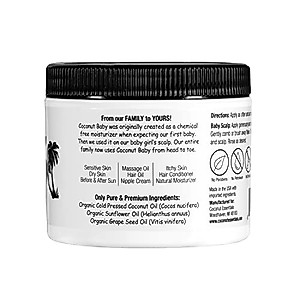 Coconut Baby Oil for Hair & Skin - Organic Moisturizer - All Natural - Massage - Sensitive Skin, Infant Scalp Thick, Dry Hair - with Sunflower & Grape Seed oils - 2 fl oz