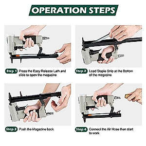 Woodpecker N7116 22 Gauge Pneumatic Upholstery Staple Gun, 3/8-Inch Crown Air Power Fine Wire Staple Gun, 1/4-Inch to 5/8-Inch Leg Length 71 Series Upholstery Stapler for Fabric, Upholstering