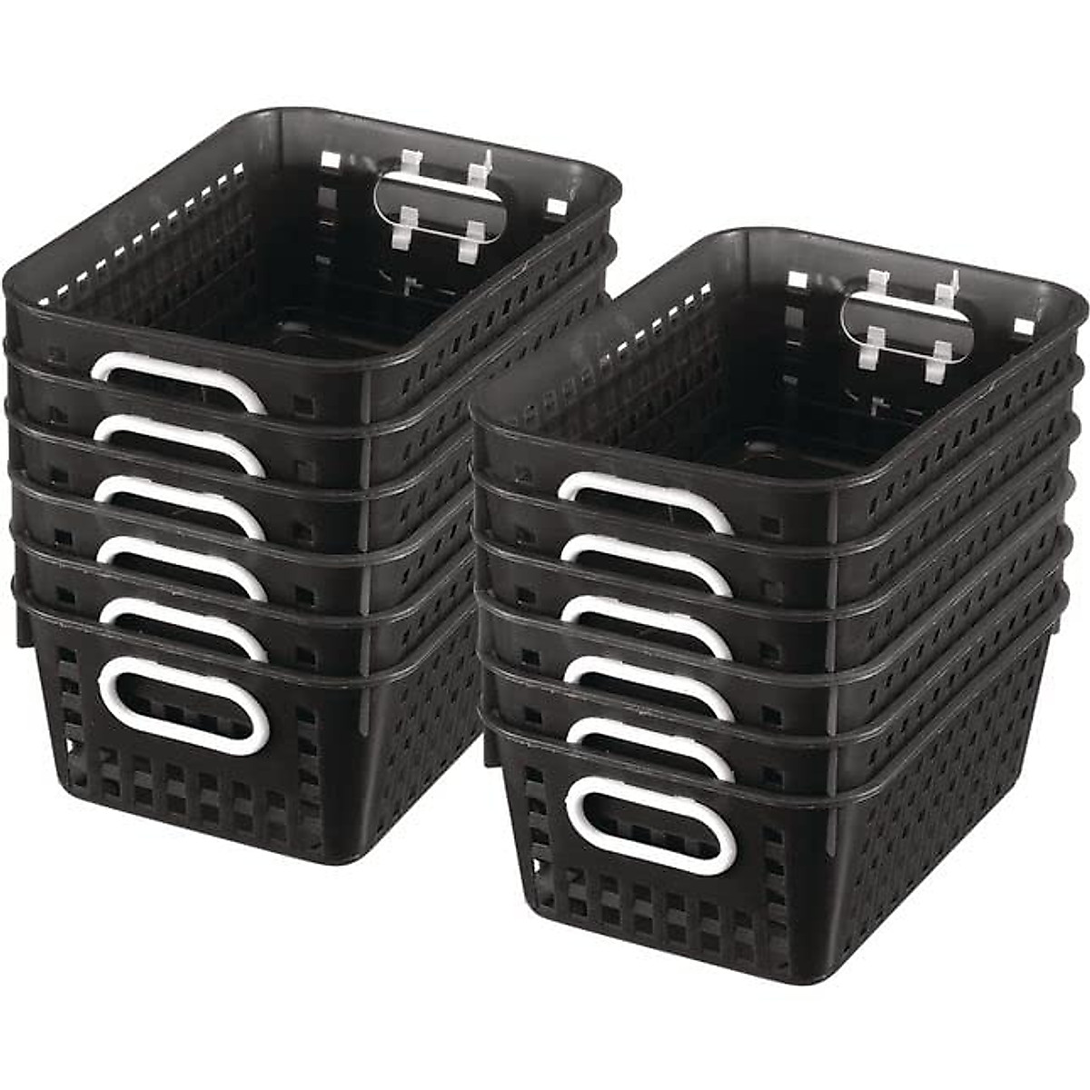 Really Good Stuff Medium Plastic Book Baskets, 11" by 7½" by 4½" - 12 Pack, Black | Versatile Storage Solution for Classroom, Home and Office l Toy Storage, Multi-Purpose Organizer Basket
