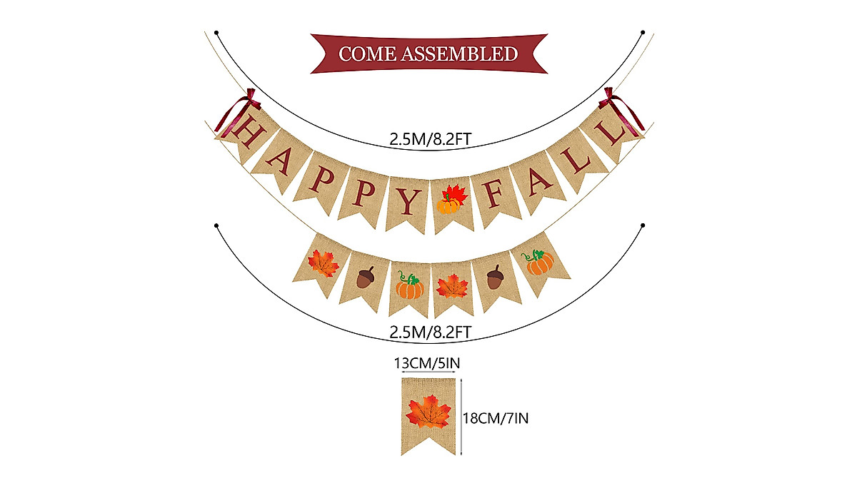 Happy Fall Burlap Banner for Autumn & Thanksgiving Decor